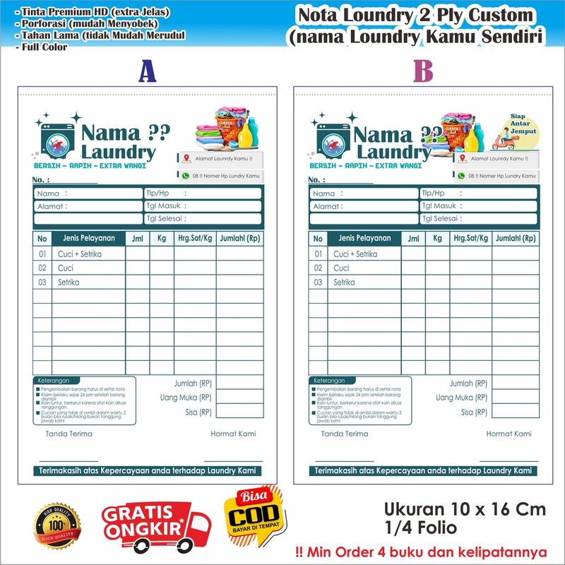 nota laundry Full Color nama londry kamu sendiri custom Zain - Shop ...