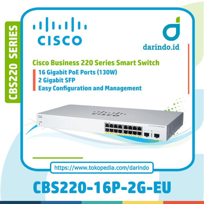 Jual Cisco Business 220 Series Smart Switch CBS220-16P-2G-EU 16-port GE ...