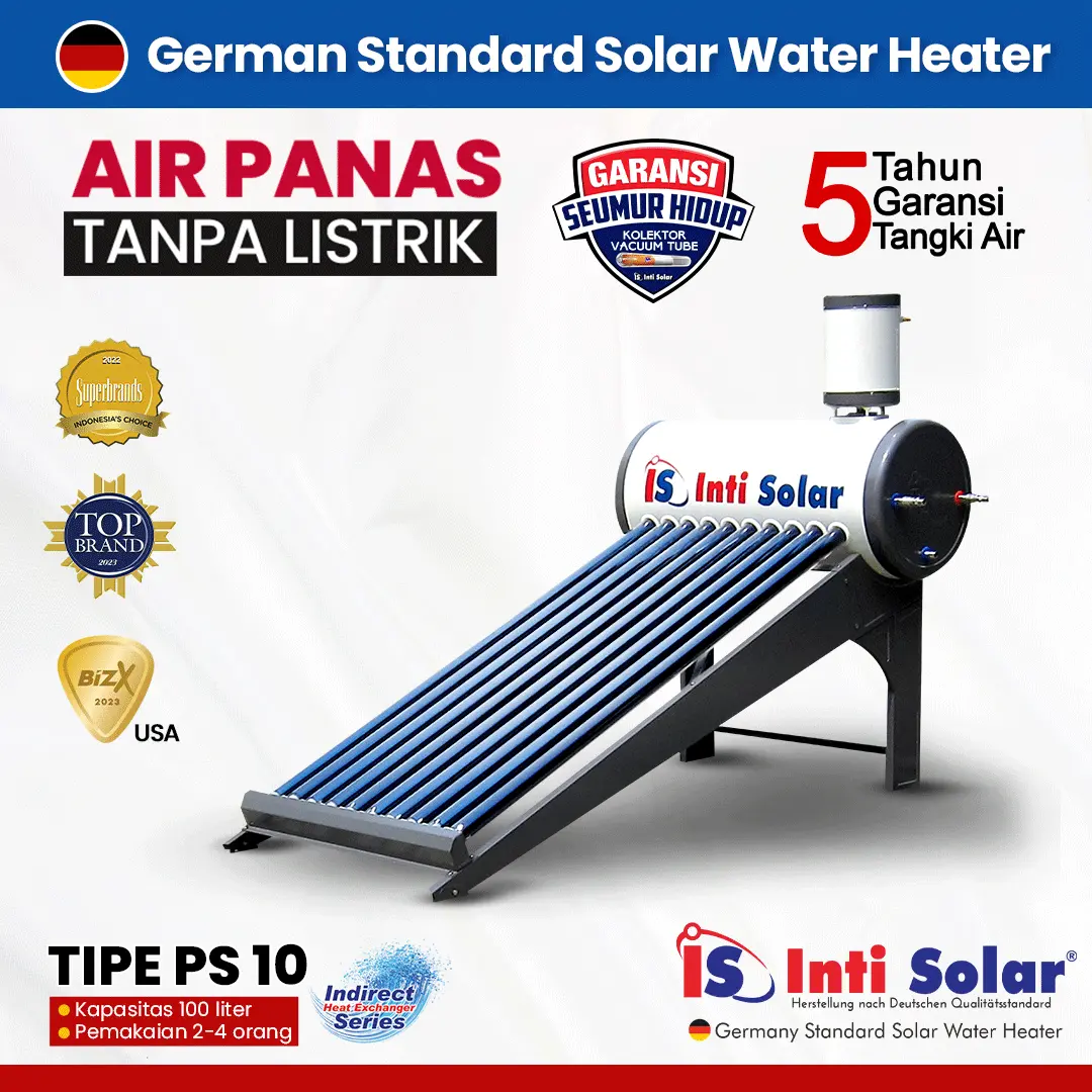 INTISOLAR PS10 PEMANAS AIR SURYA 100ltr Inti Solar Water Heater PS 10 ...