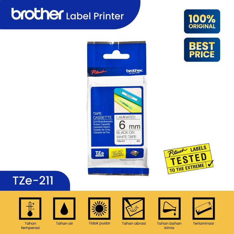 Brother TZE-211 Laminated Tape 6MM Black On White TZE211 TZE 211 - Shop ...