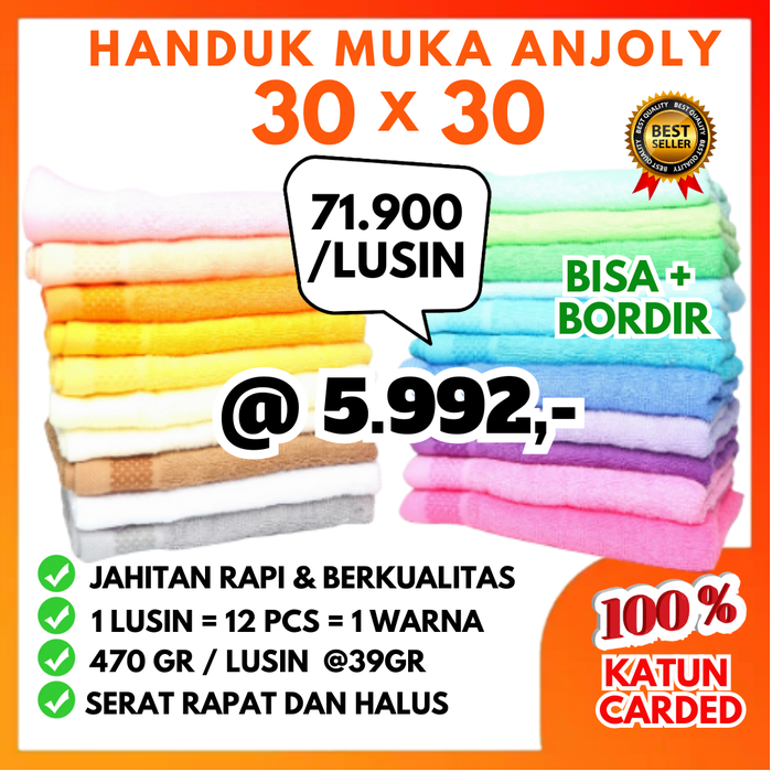 Jual HANDUK ANJOLY 30x30 LUSINAN isi 12 Sapu Tangan Lap Kecil Muka ...