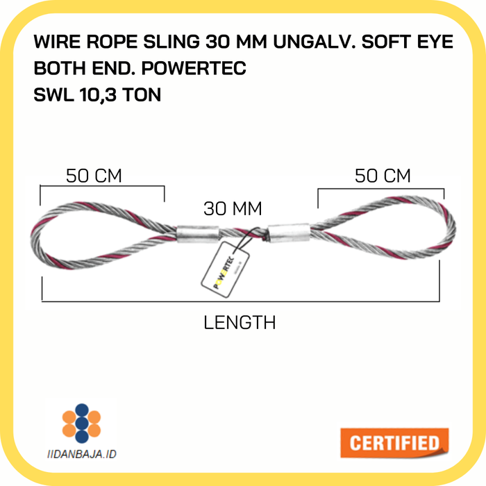 Jual WIRE ROPE SLING 30 MM. SOFT EYE ON BOTH END 50 CM. SWL 10,3 T ...