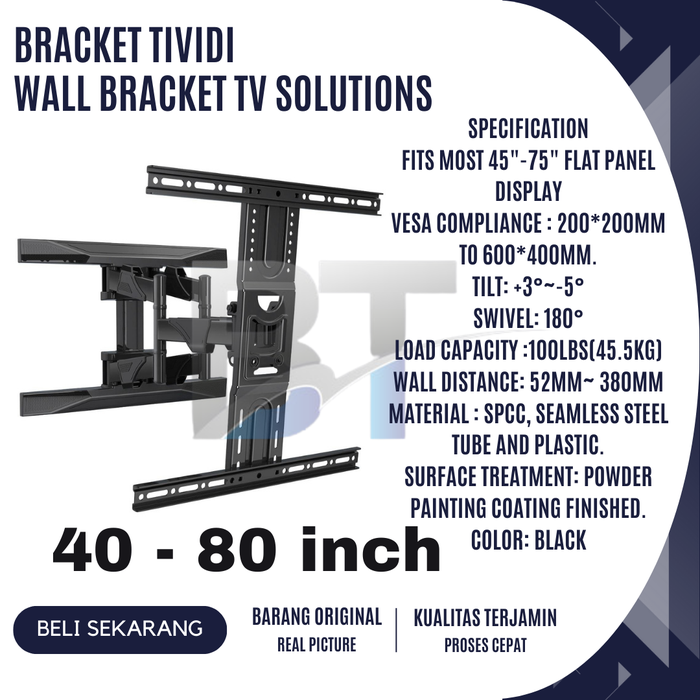 Jual Bracket TV NB North Bayou P6 45 to 75 inch Full Motion TV Wall ...