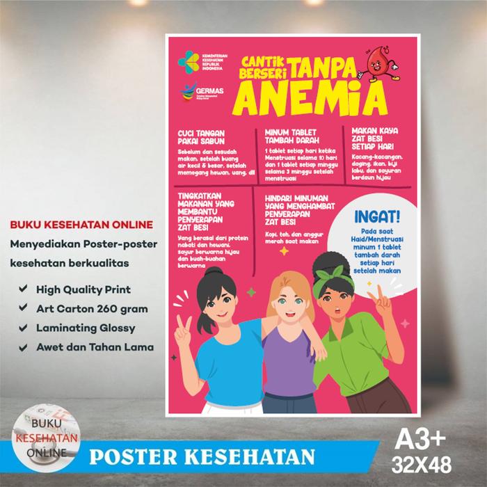 Promo Poster Kesehatan - CANTIK BERSERI TANPA ANEMIA - Laminating ...