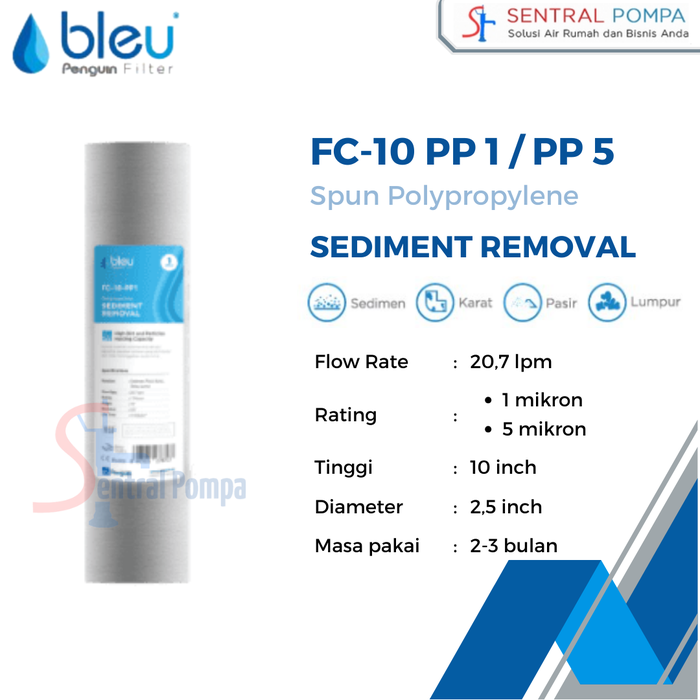 Jual Penguin Bleu Cartridge / Katrid Sedimen Filter Air 10 Inch FC-10 ...
