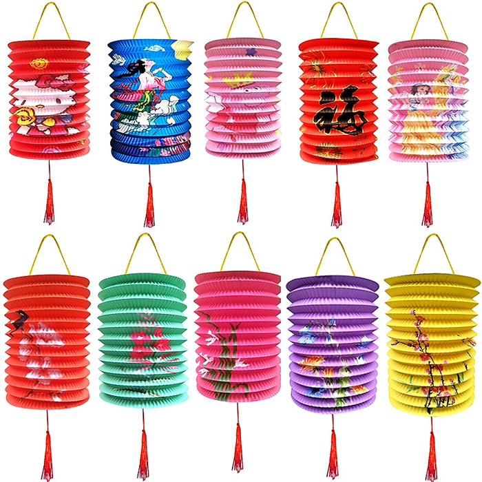 Jual Lampion Tarik Kertas Motif Bunga Dekorasi Lampion Imlek Tabung Fu ...
