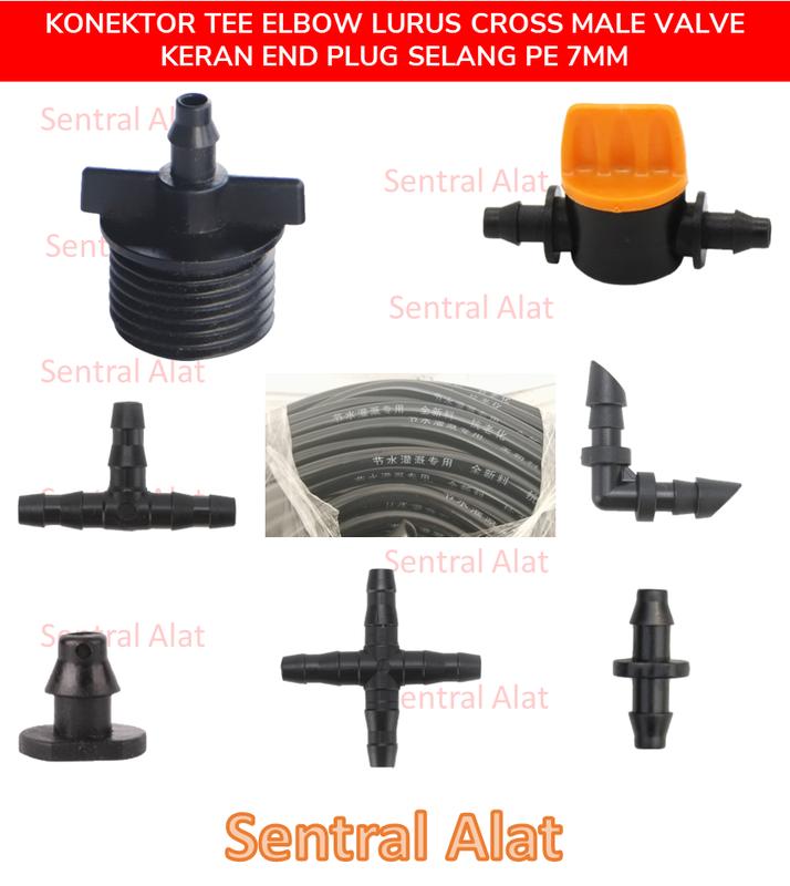 KONEKTOR TEE ELBOW LURUS CROSS MALE VALVE KERAN END PLUG SELANG - Shop ...