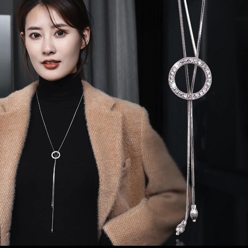 Kalung Sweater Rantai Panjang Liontin Round Shape Aksen Kristal - Shop ...