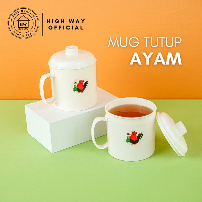 Jual HIGH WAY - Mug Tutup Bulat Motif Ayam Jago Warna Putih Wadah Air ...