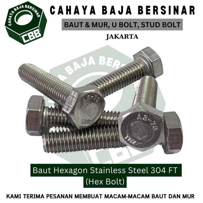 Jual Baut Hexagon SS 304 5/16" x (3" - 6") FT (Hex Bolt) - Inchi - 5/16 ...