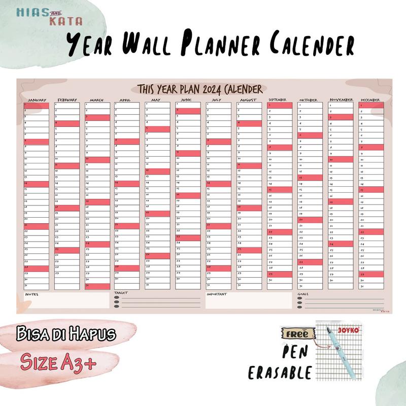 Wall Planner Calender with notes target important goals - Shop | Tokopedia