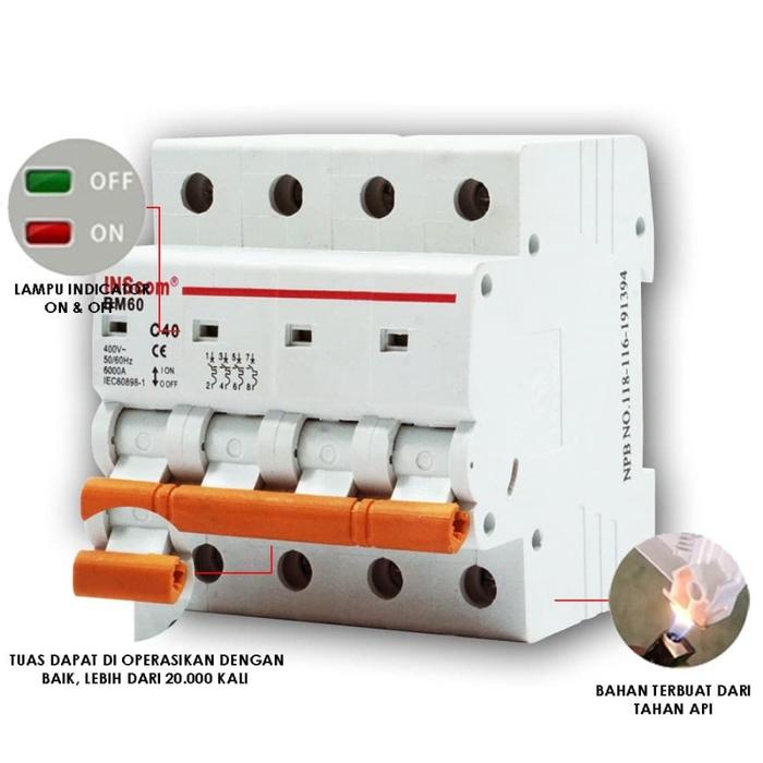 Jual MCB INSCOM BM60 4P 6A 10A 16A / MINI CIRCUIT BREAKER 4 PHASE 4 ...
