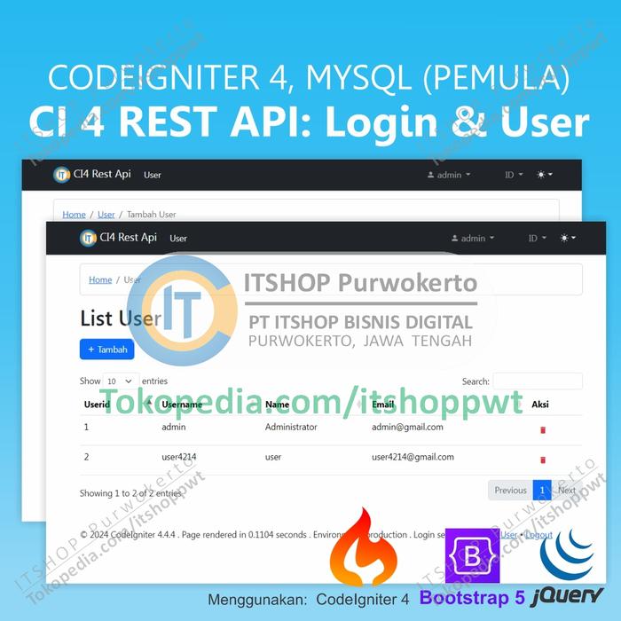 Jual Source Code Aplikasi Web Codeigniter 4 Rest Api Login & User ...