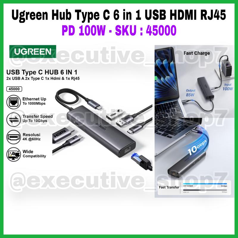Ugreen Hub Type C 6 in 1 USB HDMI RJ45 - PD 100W - SKU 45000 - Shop ...