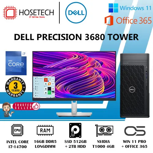 Jual PC Dell Precision T3680 MT Tower i7-14700 16GB 512GB+2TB VGA 4GB ...