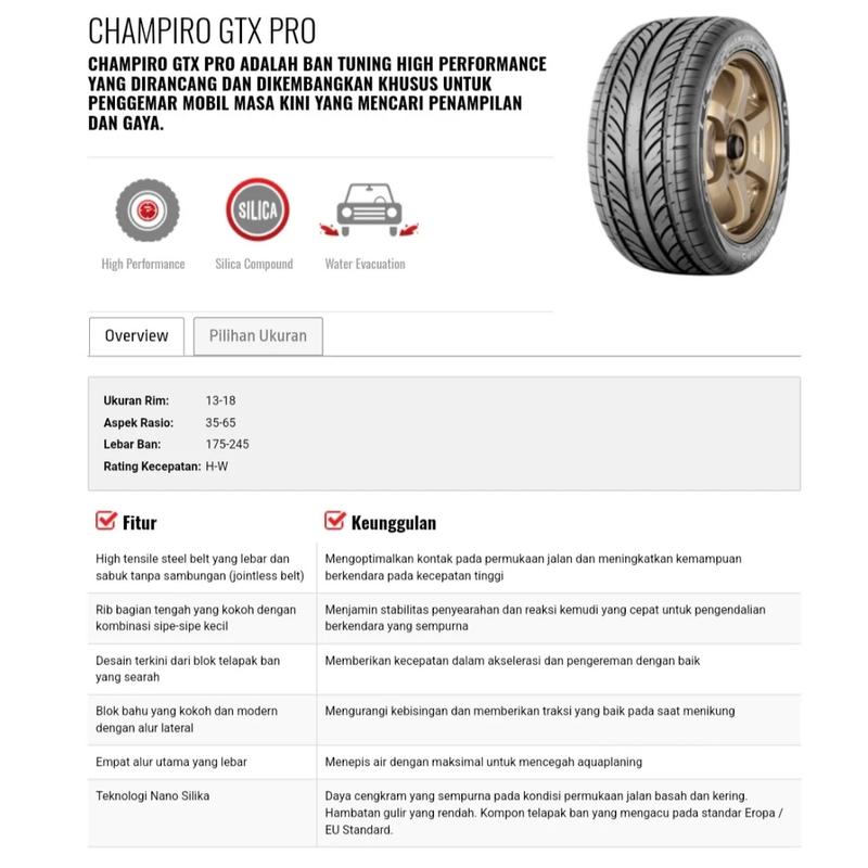 BAN 185/65 R15 GT CHAMPIRO GTX PRO - Shop | Tokopedia