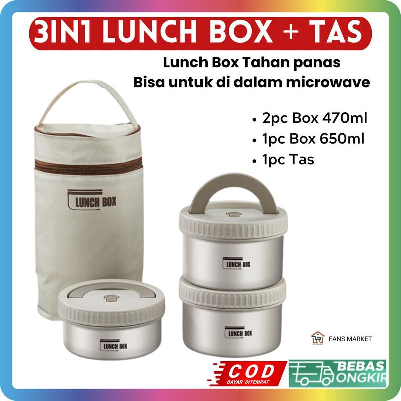 Lunch Box Set 3in1 Kotak Makan Tahan Panas Plus Tas Bekal Lunch Bag ...