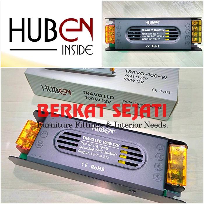 Jual HUBEN Power Supply 100W 8.33A - 12V Travo Trafo LED Strip Slim ...