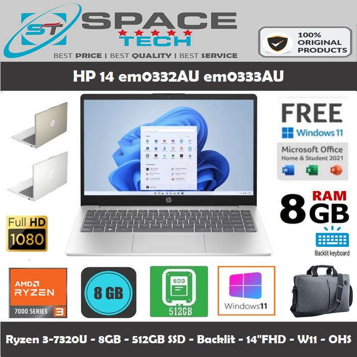 Laptop HP 14 em0332AU em0333AU Ryzen 3-7320U 8GB 512GB 14"FH - Shop ...