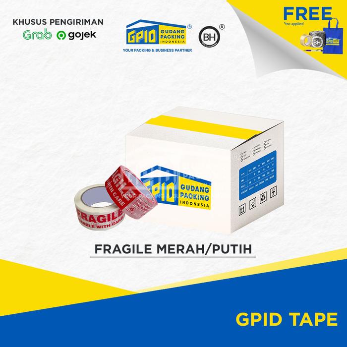 Jual (GOSEND/GRAB) GPID TAPE - Lakban 2 inch Fragile Merah / Putih ...