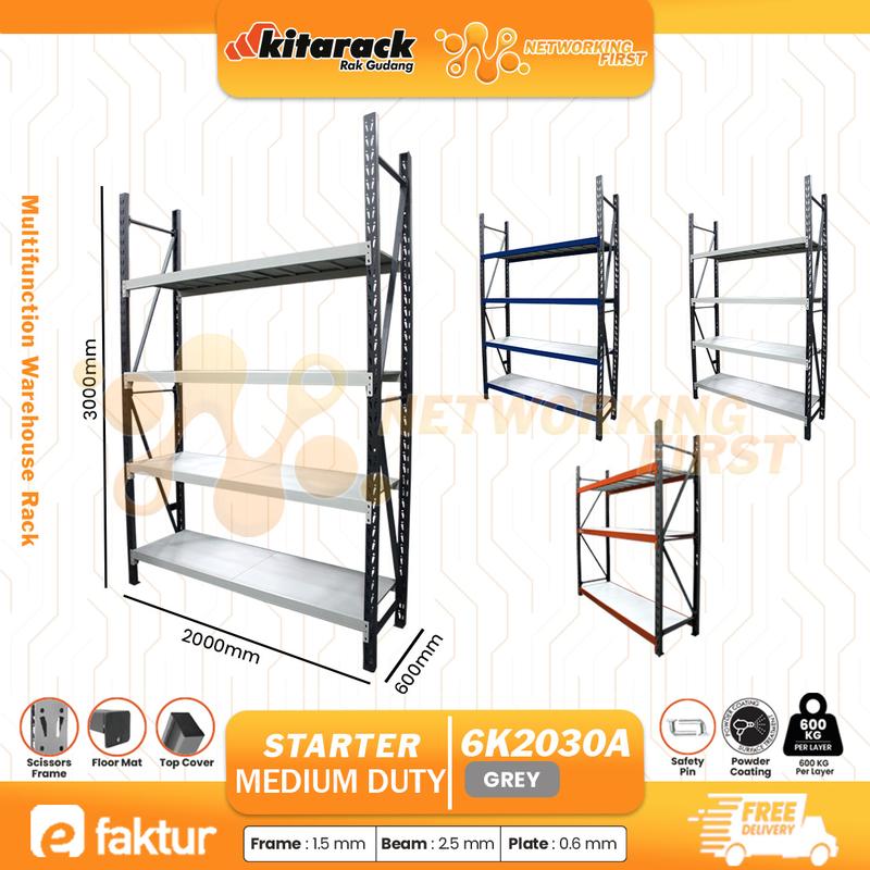 Rak Gudang Kitarack Frame Abu-Abu 600kg/Layer P:2000xL:600xT:3000mm ...