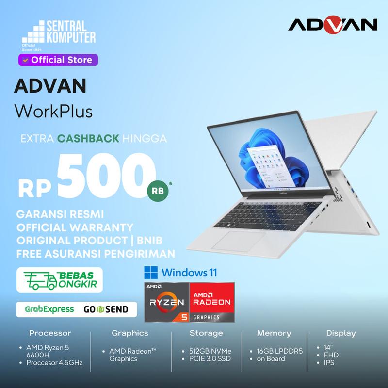 Laptop ADVAN Work Plus Ryzen 5 6600H RAM 16GB 512GB SSD WorkPlus - Non ...