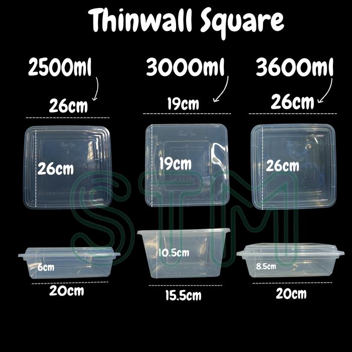 Jual Thinwall Square Jumbo Besar 2500ml 3000ml 3600ml 1pack isi 25pcs ...