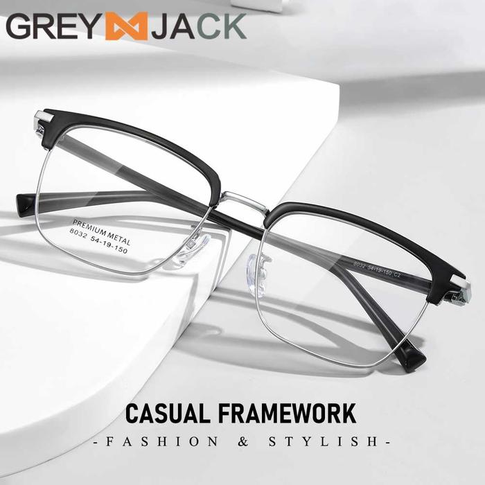Promo Grey Jack Frame Kacamata Model Kotak Half Ringan TR+Metal Fashion ...