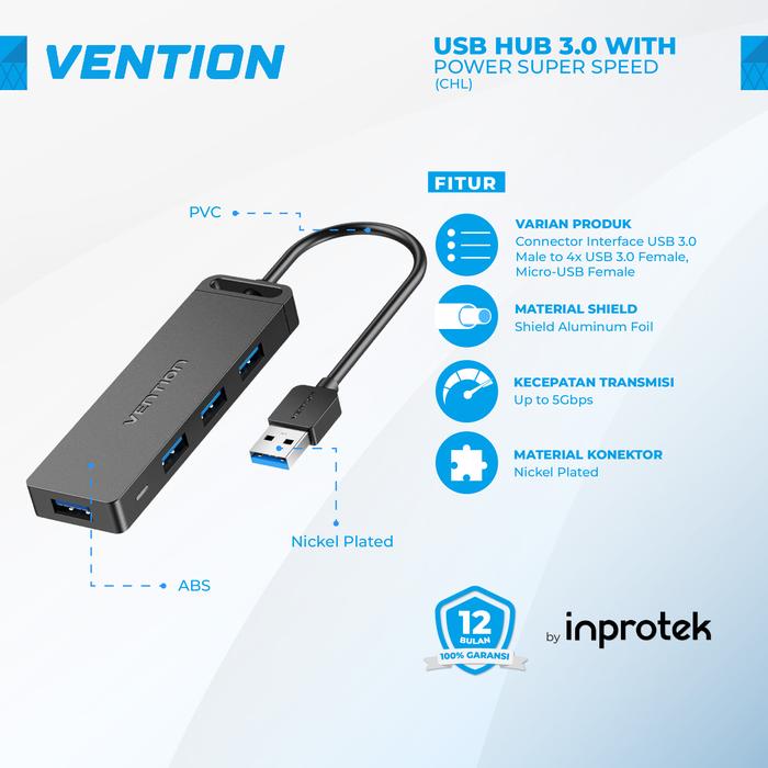 Promo Vention USB Hub 3.0 with Power Super Speed for Windows Mac Linux ...