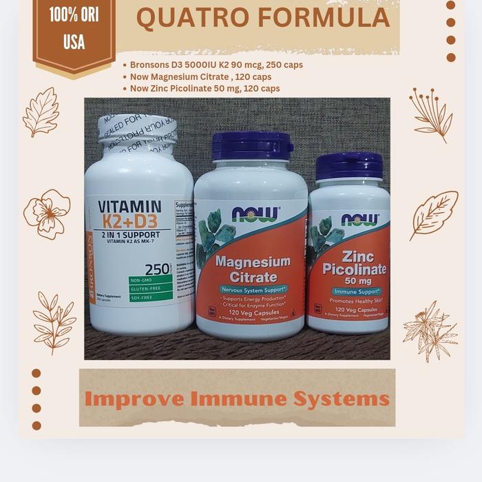 Jual Quatro Formula D3 K2 250 caps, Magnesium Citrate Now, Zinc ...