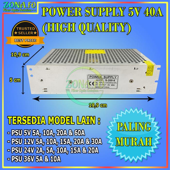 Promo Power Supply PSU 5V 40A 5 Volt 40 Ampere / Switching Power Supply ...