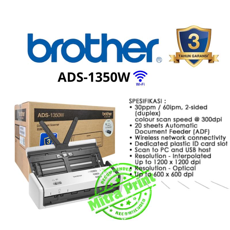 Scanner Brother ADS1350W ADS 1350W ADS-1350W Portabel Document Scanner ...