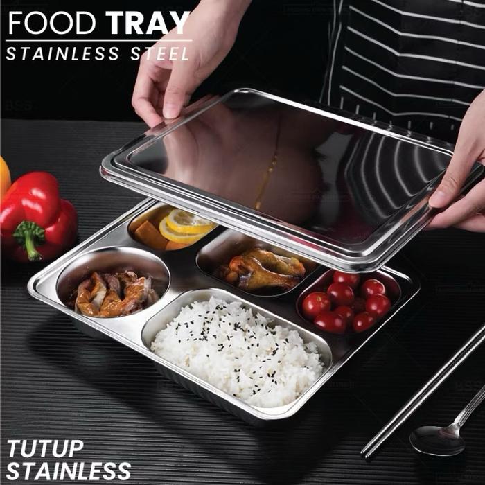Jual Piring makan catering stainless 5 sekat plus tutup stainless TEBAL ...