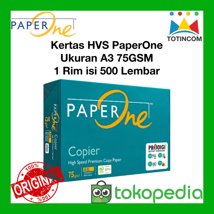 Jual Hvs Paperone Kertas Ukuran A3 297 x 420 mm Berat 75 gsm per 1 rim ...