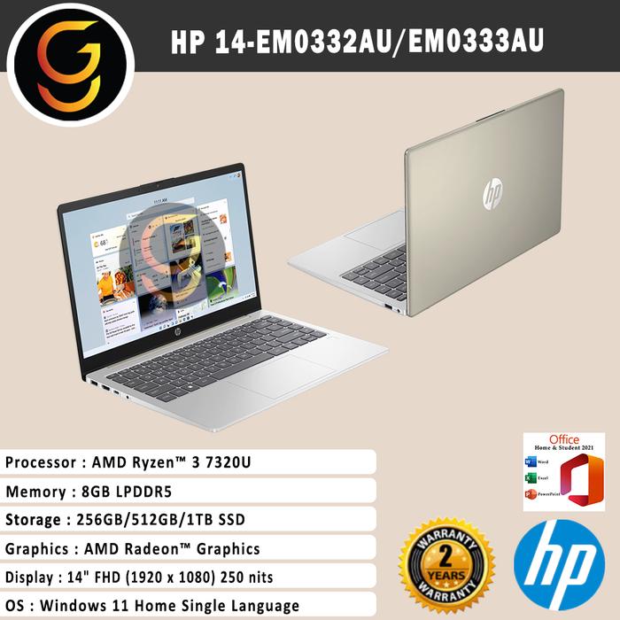Jual HP 14-EM0332AU/EM0333AU RYZEN 3 7320U 8GB 256GB/512GB/1TB SSD ...