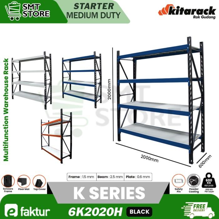 KITARACK 6K2020 Starter Rak Gudang Frame Hitam 2000 x 600 x 2000 600KG ...
