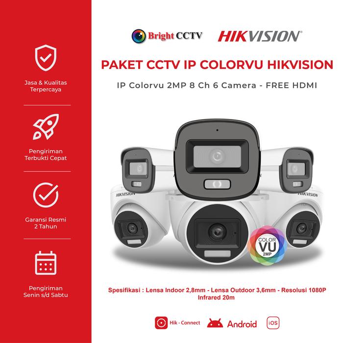 Jual Paket IP Camera Hikvision Colorvu 2MP 8 Channel 6 Camera HDD 1TB ...