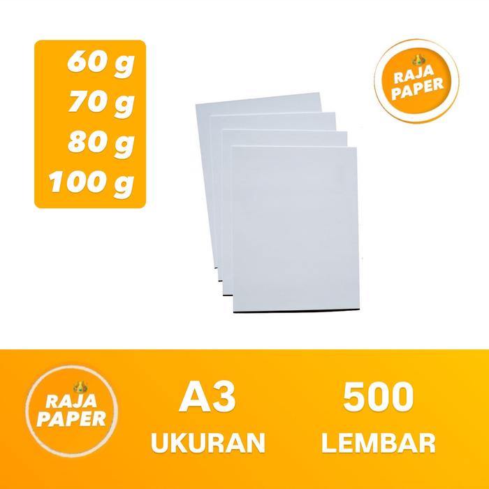 Jual Kertas HVS Ukuran A3 500 Lembar 60 70 80 100 Gsm Gr Gram ( 297 Mm ...