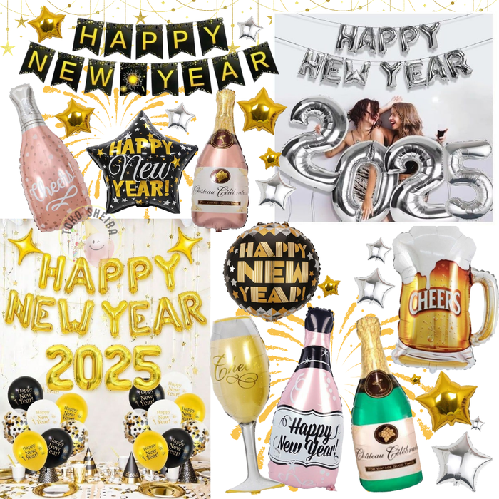 Jual Balon Foil Happy New Year 2026 Mini Jumbo Bulat Botol Wine Topi ...