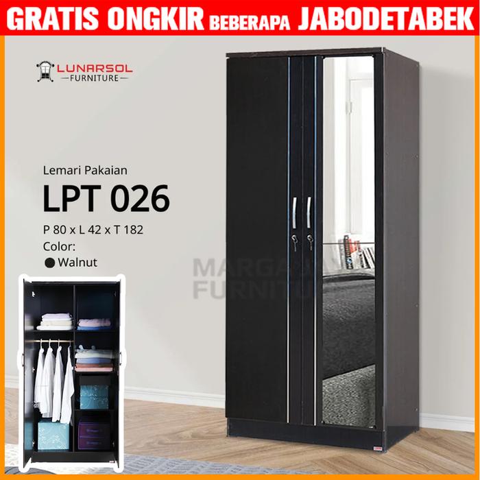 Promo Lemari Pakaian 2 Pintu Cermin LPT 026 Minimalis Hitam Walnut ...