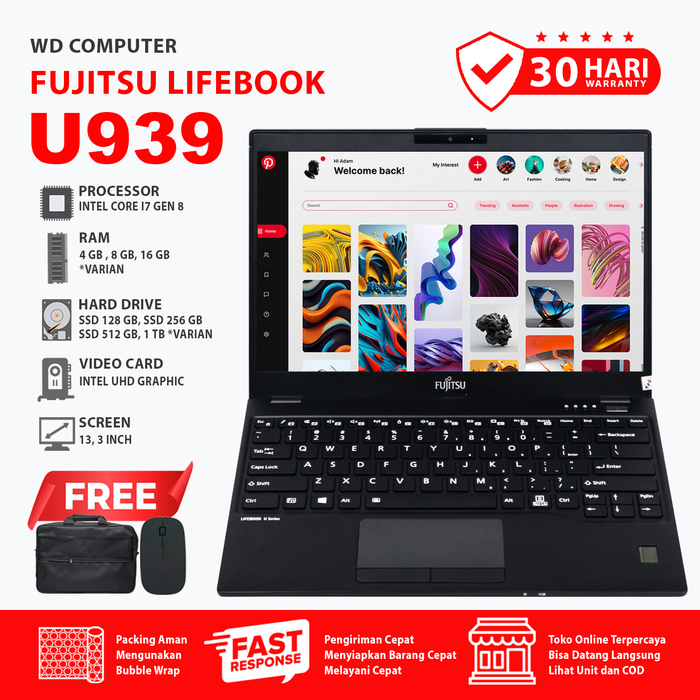 Promo Fujitsu Lifebook U939 Laptop Super Ringan Intel Core i7-8665U 8GB ...