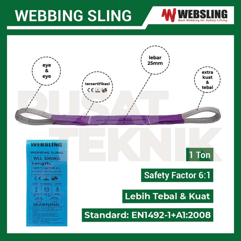 Webbing Sling Belt 1 Ton 1 2 3 4 5 6 8 10 12 15 Meter Tali Angkat ...
