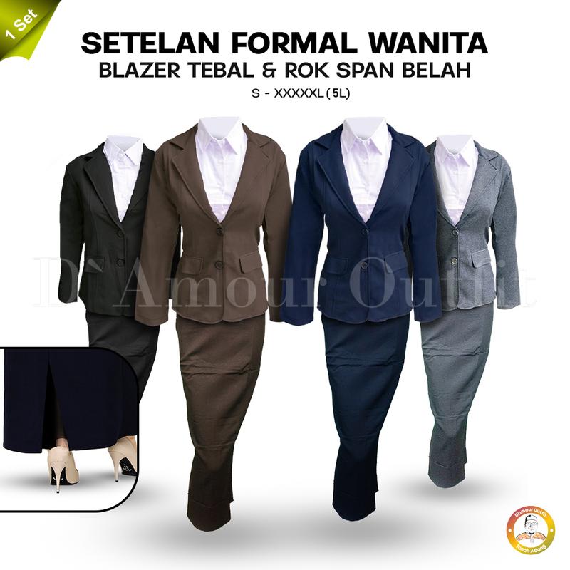 Setelan Blazer dan Rok Span Belah Belakang Wanita Formal ukuran - Shop ...