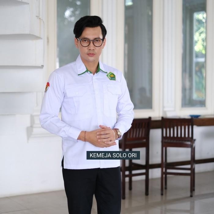 Baju PDH Pria KEMENAG PUTIH LIST IJO Lengan PANJANG Bahan American ...