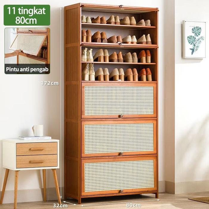 Jual Rak Sepatu Rotan Lemari Sepatu Kayu Jaring Bernapas Lemari Sepatu ...