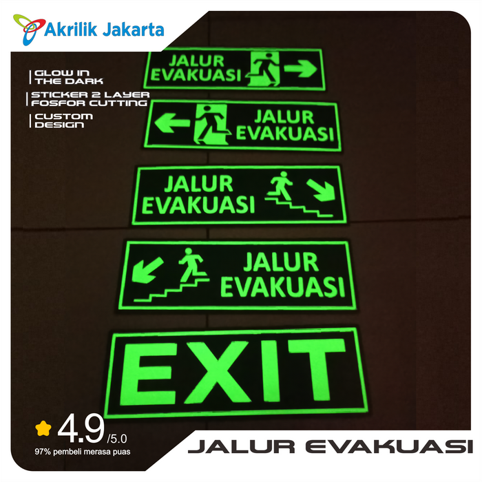 Jual Jalur Evakuasi | Exit Sign akrilik (GLOW IN THE DARK) ukuran 30 x ...
