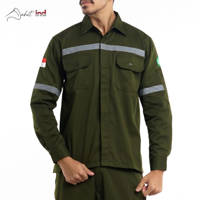 Jual Baju Kemeja Safety Wearpack Warna Hijau Army Seragam Proyek HSE K3 ...