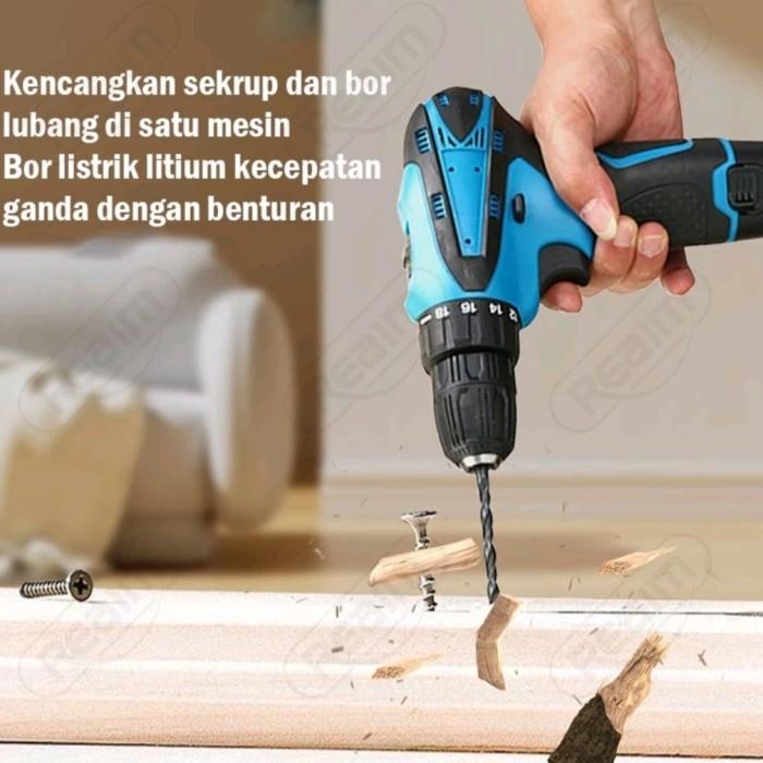 Jual mesin bor baterai tangan cordless drill alat bor beton tembok ps92 ...