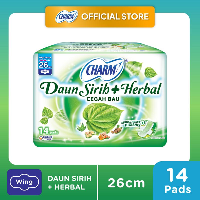 Charm Pembalut Daun Sirih + Herbal 26cm Wing Long 14 pads - Shop ...