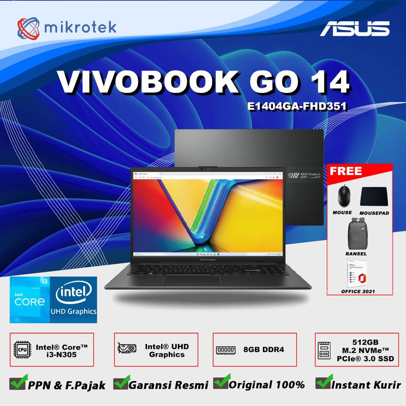 Asus VivoBook Go 14 i3 N305 8GB 512 SSD 14` W11 OHS E1404GA-FHD351 ...